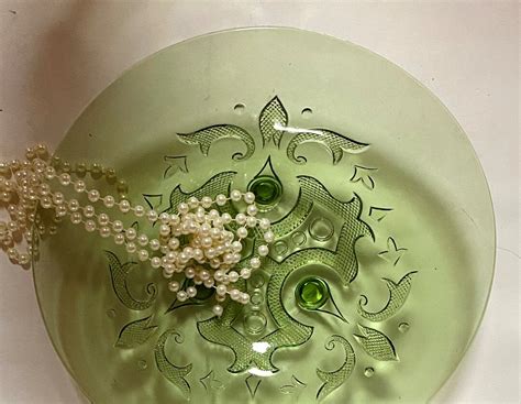 Green Art Deco Glass Bowl Collectible Glass Pressed Glass Design Bowl 3