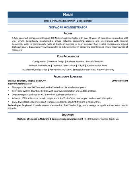 Network Administrator Resume Examples 50 Best Assistant Network