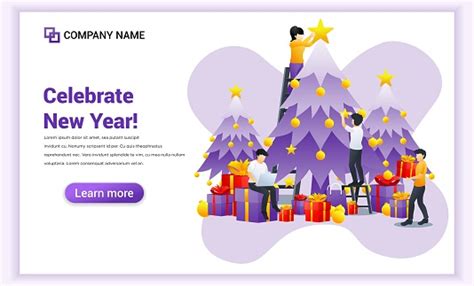 사람들은 파티를 준비하는 크리스마스 트리를 장식에 종사하는 새해를 축하합니다 새해 복 분 개념입니다 웹 배너 포스터 방문 페이지
