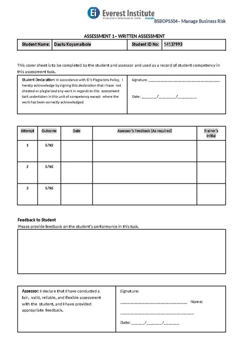Bsbops 504 Assessment Task 1 Bsbops504 Manage Business Risk