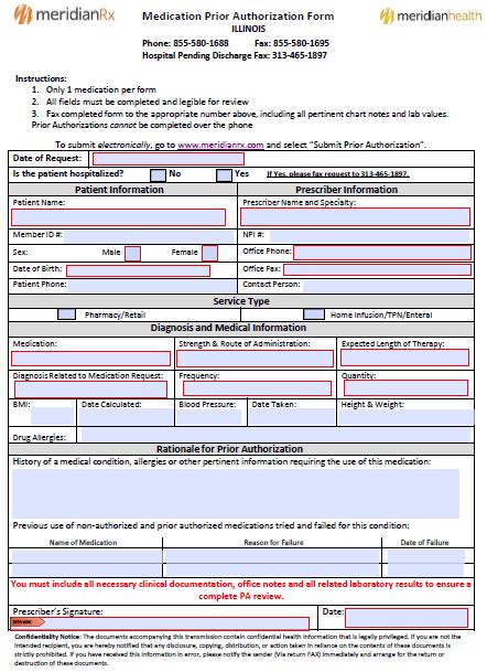Meridian Health Plan Illinois Prior Authorization Form PlanForms Net
