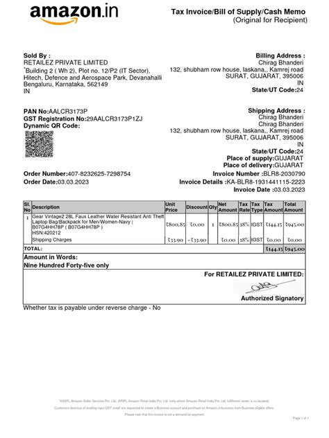 Invoice Amazon Pdf