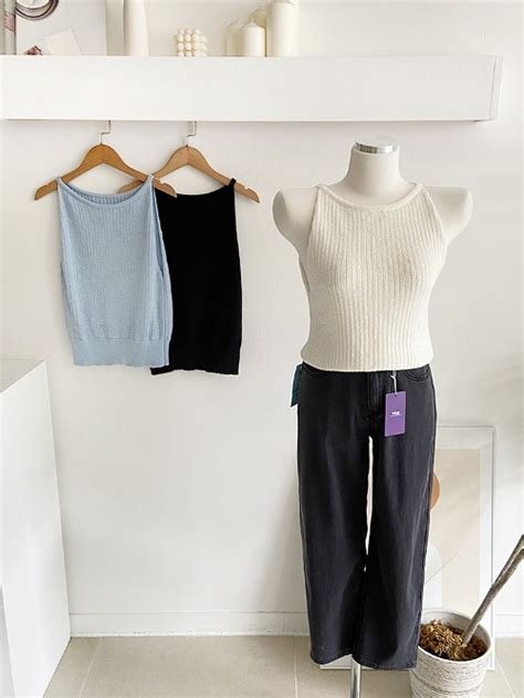 메이룸 웰리홀터나시 여름 골지 홀터넥 민소매 탑 나시 크롭 니트