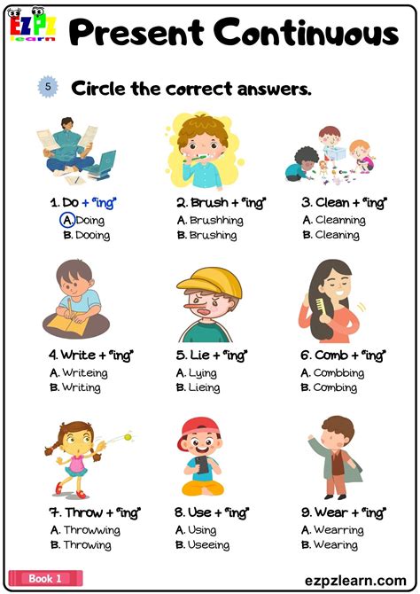 Present Continuous Circle The Correct Answers Grammar Worksheet Pdf Book 1