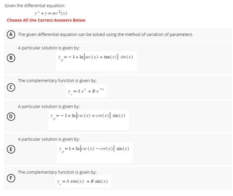 Solved Given The Differential Equation Y′′ Y Sec2 X Choose