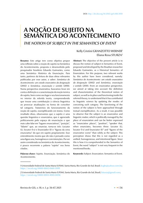 Pdf A NoÇÃo De Sujeito Na SemÂntica Do Acontecimento