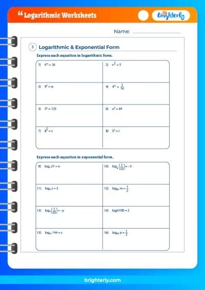 logarithmic worksheets [pdfs]