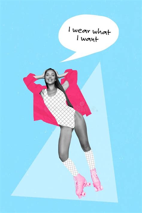 Collage Image Pinup Pop Retro Sketch Of Funny Attractive Woman Dancing