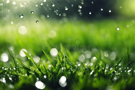 Rain Is Falling On Fresh Green Grass Stock Illustration Illustration