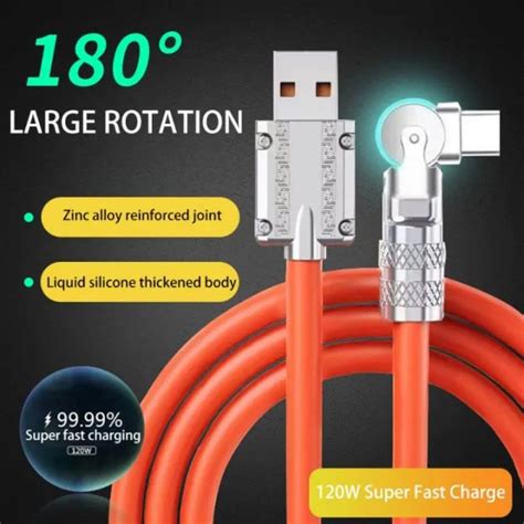 120w 6a Usb Type C Fast Charge Data Cable 180 Degree Rotation Elbow