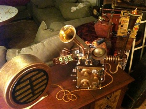 The Steampunk Alarm Clock Radio And External Speaker Together Radio Alarm Clock Alarm Clock