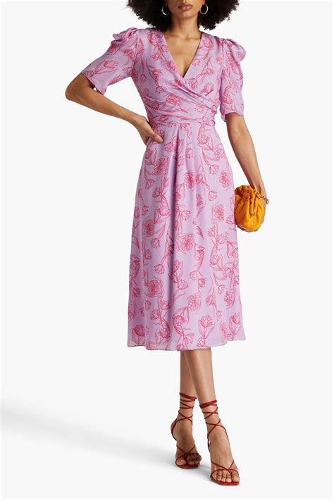 Carolina Herrera 드레이프 디테일 플로럴 프린트 실크 크레이프 드 신 미디 드레스 최대 70 세일 The Outnet