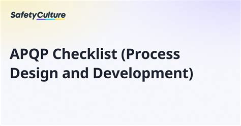 Apqp Checklist Process Design And Development Free Template