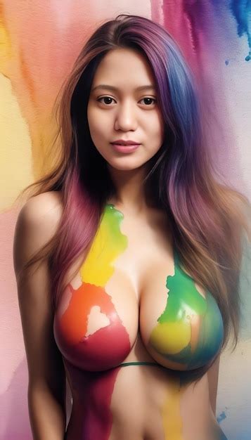 Premium Photo A Woman With A Rainbow Colored Hair Is Wearing A Bikini Top