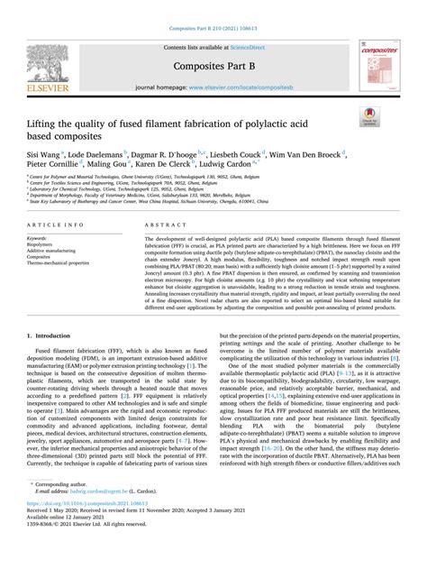 Pdf Lifting The Quality Of Fused Filament Fabrication Of Polylactic Acid Based Composites