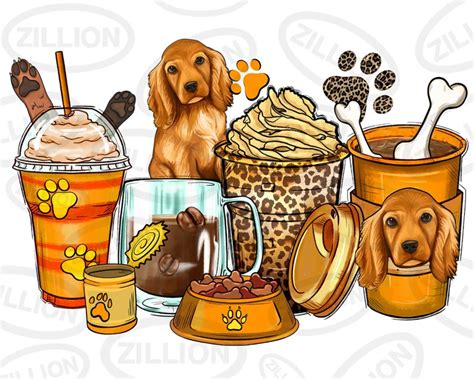 Cocker Spaniel Coffee Cups Png Sublimation Design Animal Etsy