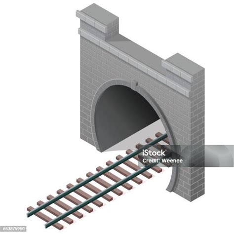 벡터 철도 로우 폴 리 터널 Isometric 3d 관점 오래 된 돌 건물입니다 터널에 대한 스톡 벡터 아트 및 기타 이미지