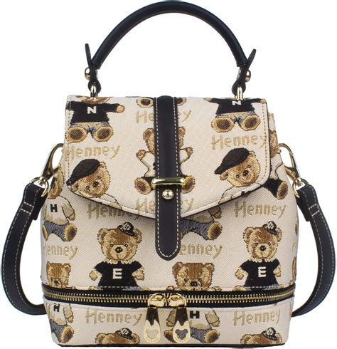 Henney Bear Mini Backpack Casual Handbag Cute Signature Bear Pattern ...