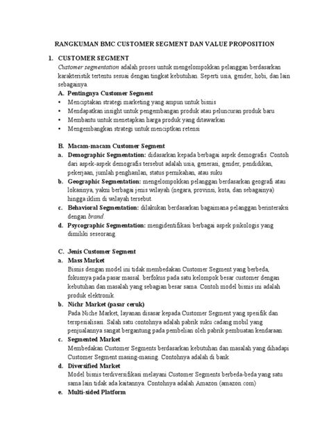Rangkuman Bmc Customer Segment Dan Value Proposition Pdf