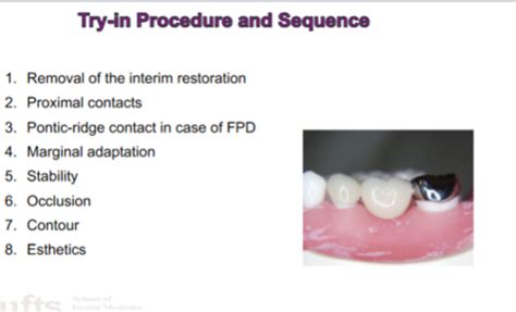 Fixed Prosth Exam 2 Try In And Cementation Flashcards Quizlet