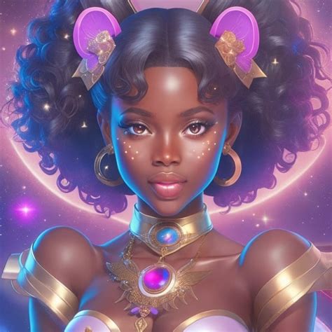Dark Skinned Anime Girl After Completing A Magical Girl Transformation