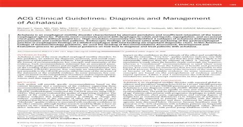 Pdf Acg Clinical Guidelines Diagnosis And Management Of Achalasia