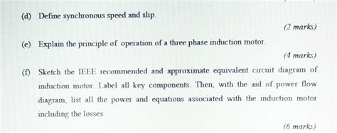 Solved D Define Synchronous Speed And Slip 2 Marks E