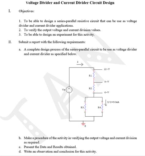 Solved Voltage Divider And Current Divider Circuit Design I Chegg