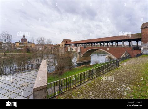 Skyline Of Pavia Ponte Copertocovered Bridge Is A Bridge Over The