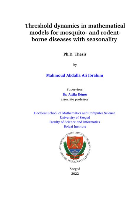 Pdf Threshold Dynamics In Mathematical Models For Mosquito And