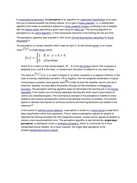 Perceptron Algorithm In Machine Learning Pdf Science And Mathematics