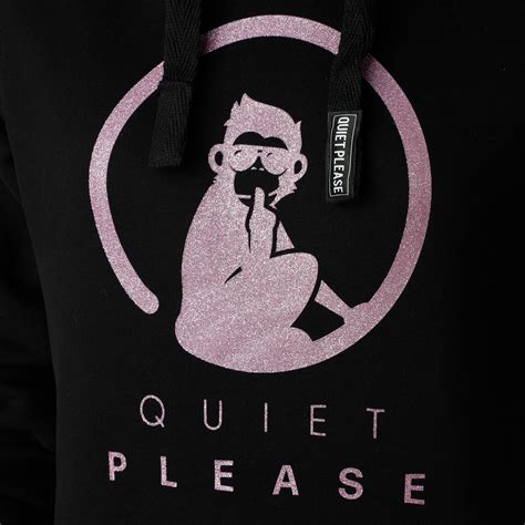 Quiet Please Baseline Logo Glitter Hoody Damen Schwarz Rosa Online