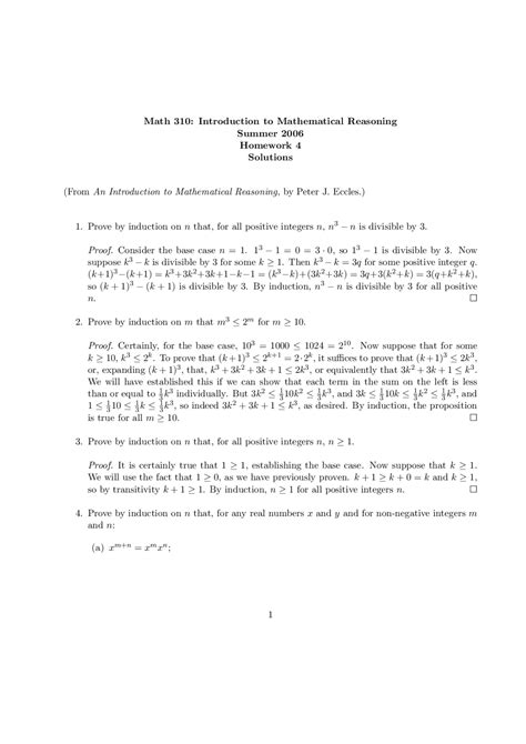 Homework 4 With Solutions Mathematical Reasoning Math 310 Docsity