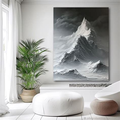 Большая серая картина в интерьер 5d Картины снежных гор Минимализм в интернет магазине Ярмарка