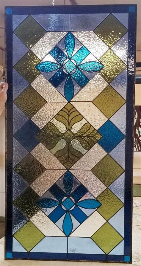 Stained Glass Hanging Panel P 296 Geometric And Textured Etsy
