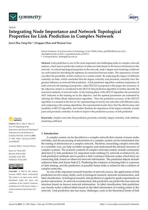 Pdf Integrating Node Importance And Network Topological Properties For Link Prediction In