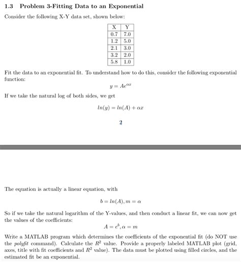 Problem Fitting Data To An Exponential Consider Chegg