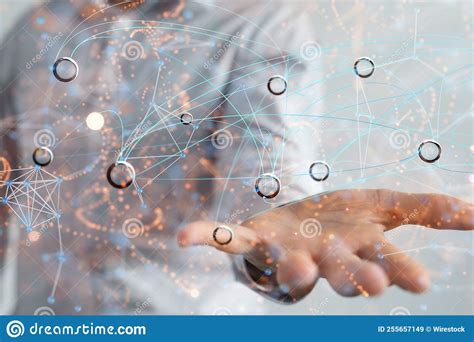 3d Rendered Network Connection Dots And Lines Hovering Over A Man S Hand Stock Illustration