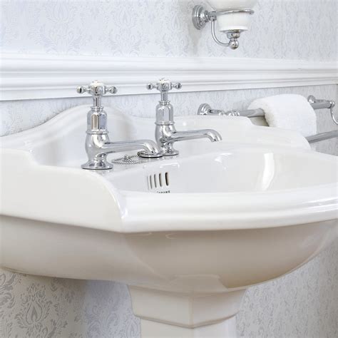 Perrin And Rowe Pair Of Basin Taps With Crosshead Handles Pewter