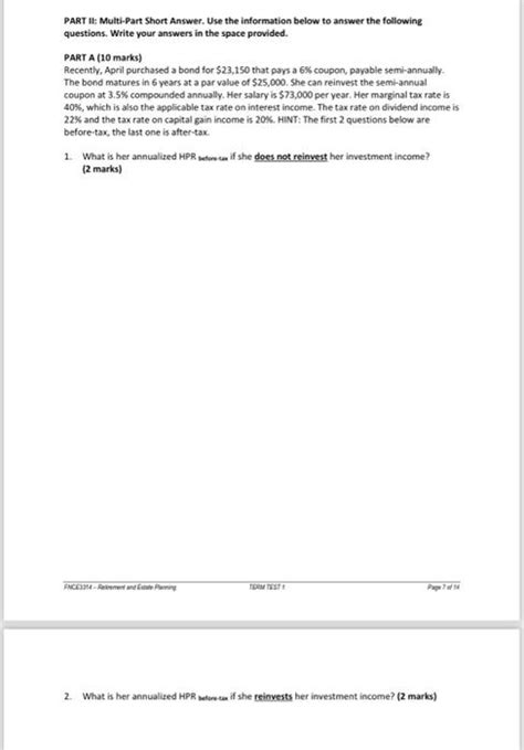 Solved Part Ii Multi Part Short Answer Use The Information