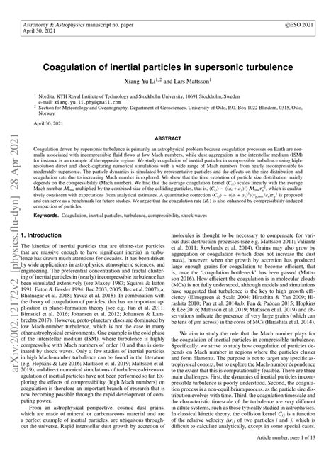 Pdf Coagulation Of Inertial Particles In Supersonic Turbulence