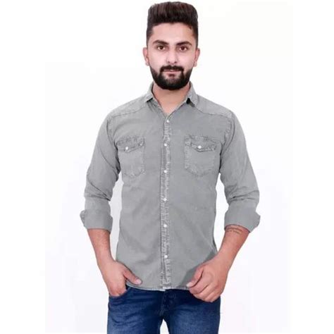 Plain Men Light Grey Denim Shirt Regular Fit At Rs 350 In New Delhi