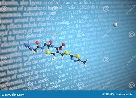Molecular Model Of Cefazolin 3d Rendering Stock Illustration