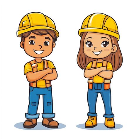 Cute Young Male And Female Construction Workers Premium Ai Generated Vector