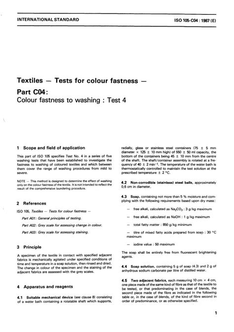 ISO 105 C04 1987 Textiles Tests For Colour Fastness Part C04 Colour Fastness To Washing
