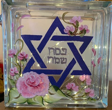 Hand Painted Happy Passoverpesach Block Light With Star Of David Rose