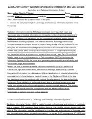 Laboratory Activity HIS Lab CIS RIS Pdf LABORATORY ACTIVITY IN HEALTH INFORMATION SYSTEMS FOR