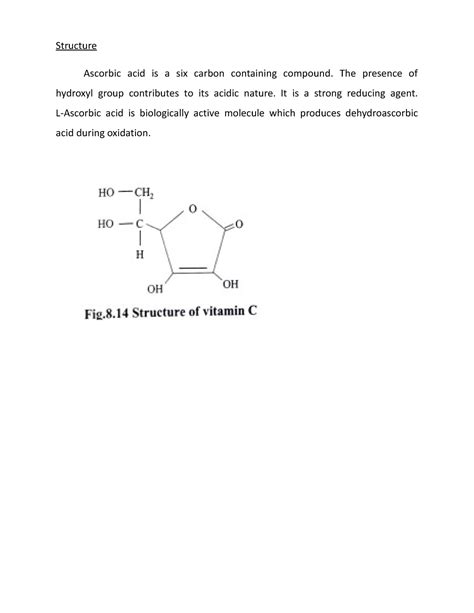 Vitamin C Structure Ascorbic Acid Is A Six Carbon Containing Compound