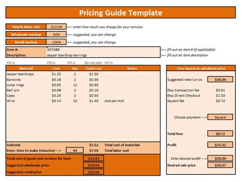 Pricing Model Template Excel