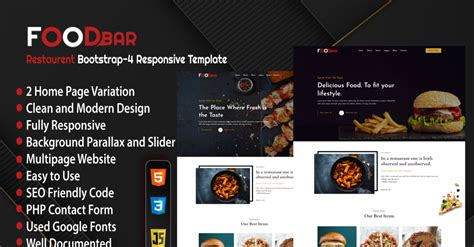 FoodBar Restaurant Plantilla De Sitio Web HTML Receptivo Bootstrap 4